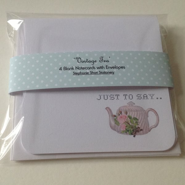 Notecards, Set of Four Blank 'Vintage Tea', Han... - Folksy