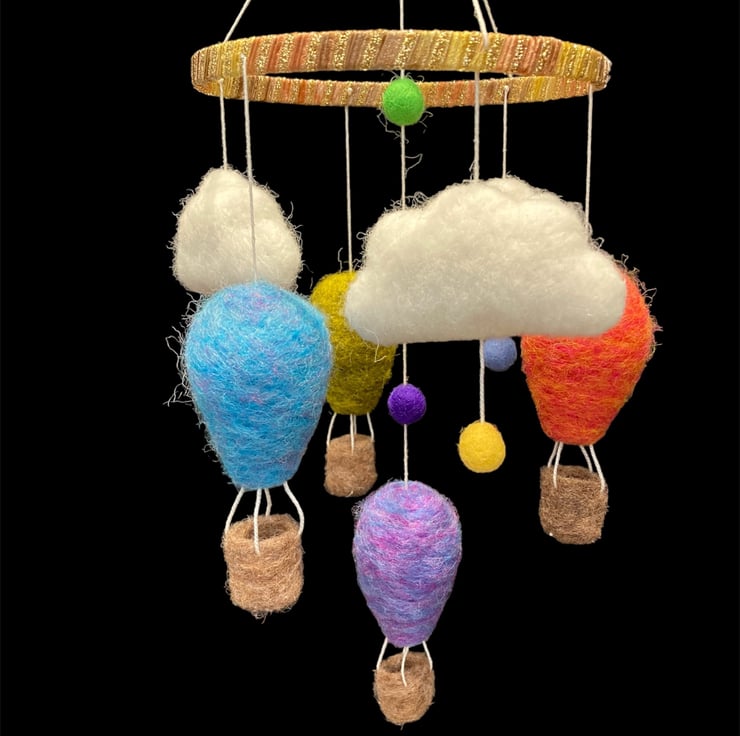 Mobile, needle felt hot air balloons, nursery d... - Folksy