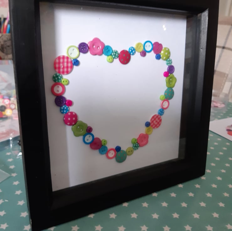 Button heart box frame black one of a kind - Folksy