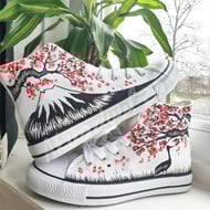 Hanami Art Hand Painted Shoes, Cherry blossom a... - Folksy