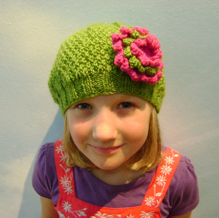 Girls Beanie Flower Hat in Strawberry Pink and ... - Folksy