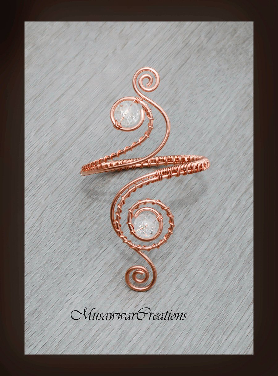 Crackled quartz Upper arm cuff- bracelet-coppe... - Folksy