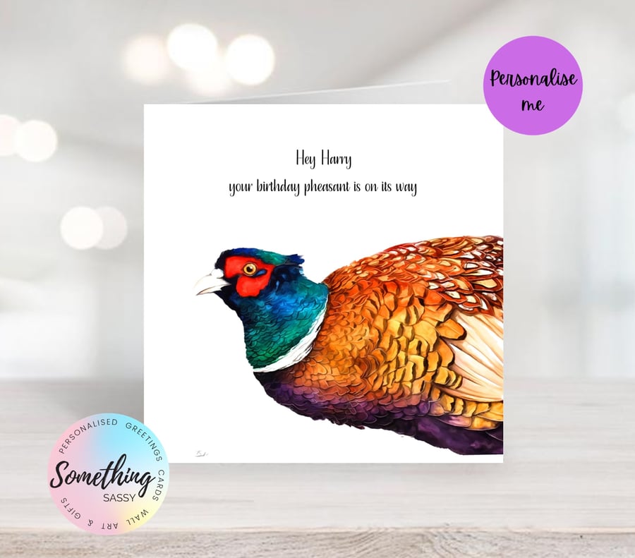 Pheasant Cute Funny Card ready to be Personalis... - Folksy