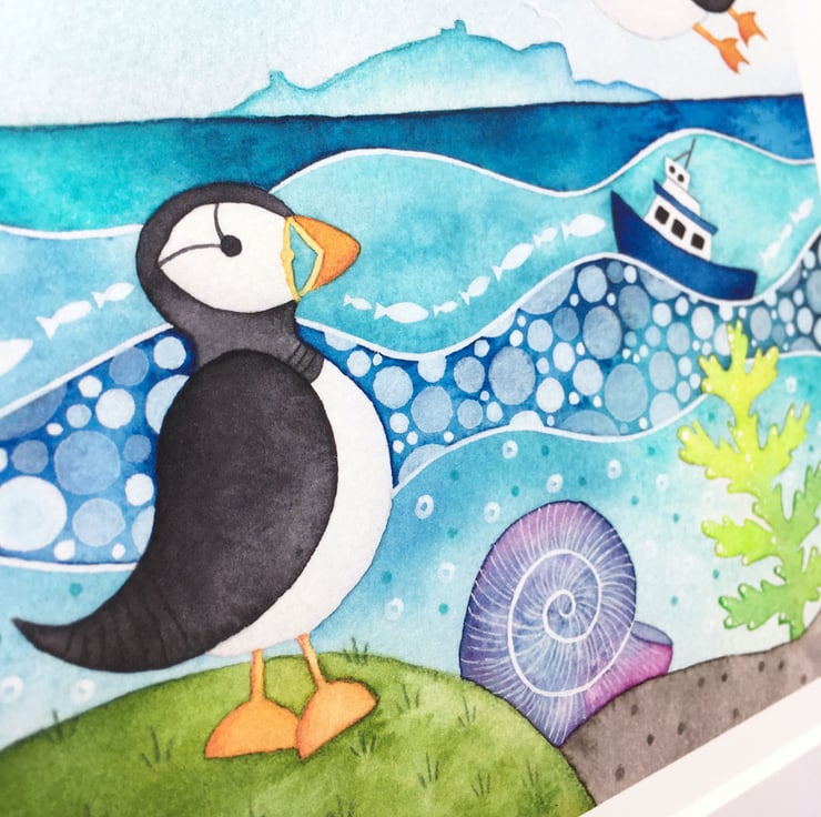East Neuk of Fife Puffins - Seaside Watercolour... - Folksy