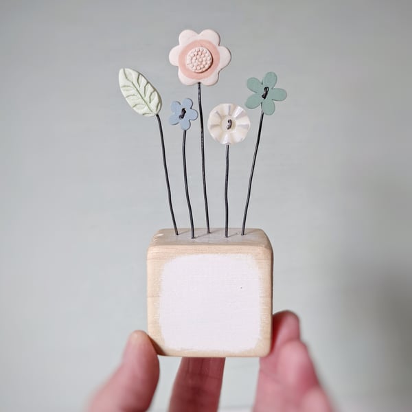 Clay Flower Garden in a Wood Block Personalised - Folksy
