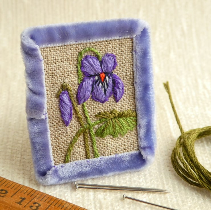 Sweet Violet - hand stitched brooch - Folksy