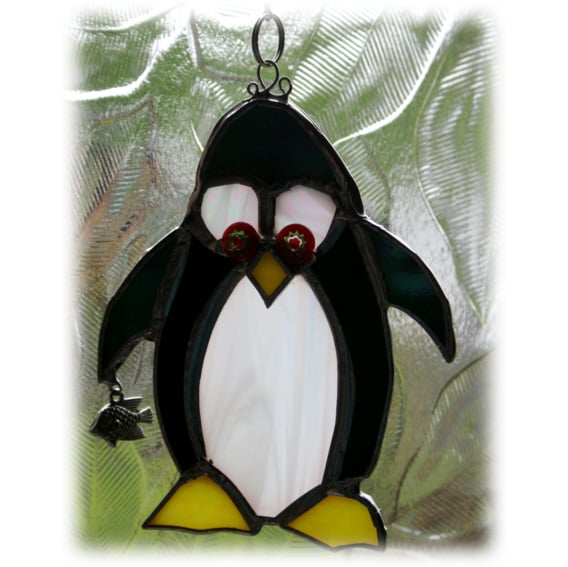 Penguin Suncatcher Stained Glass Fish Happy Fee... - Folksy