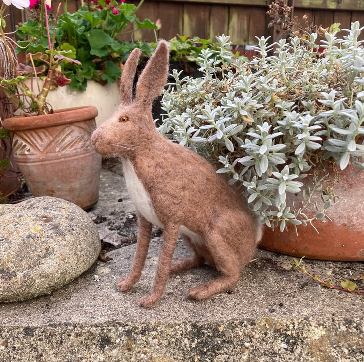 Woollen sculpture, needle felted brown hare - Folksy