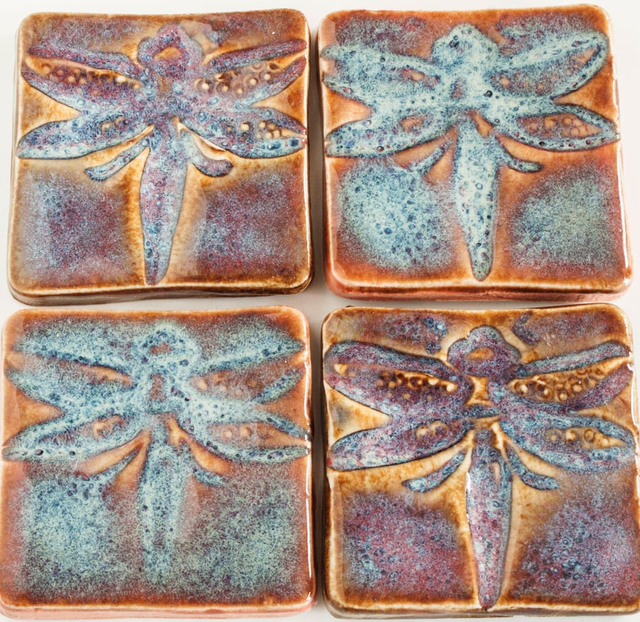 Decorative Dragonfly Tiles - Set of 4 - Folksy