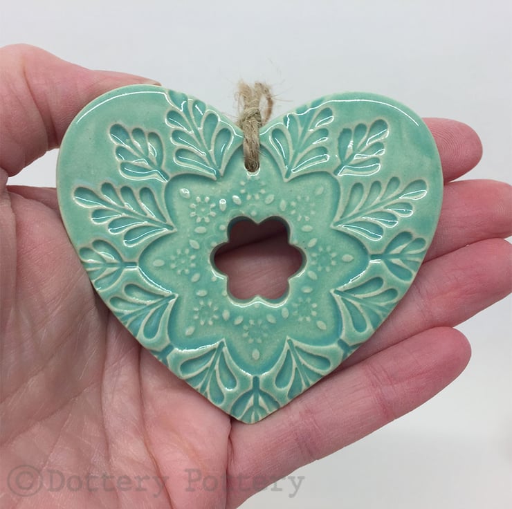 Ceramic heart hanging decoration Pottery Heart ... - Folksy