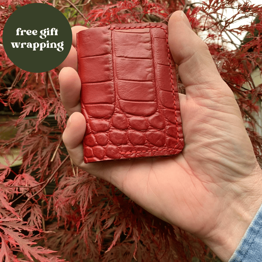 Leather wallet red unisex handmade slim & l... - Folksy