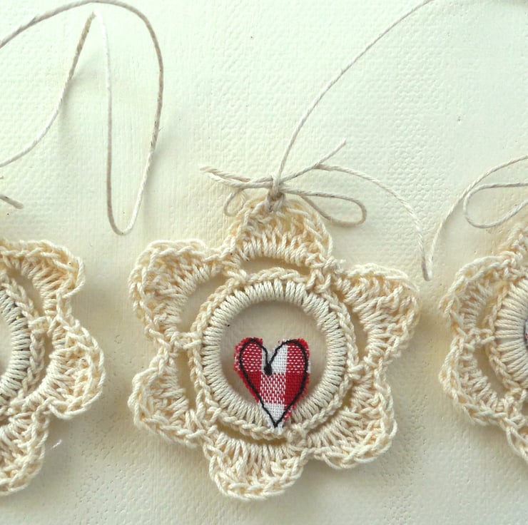 Crochet Flower with Gingham Heart - Folksy