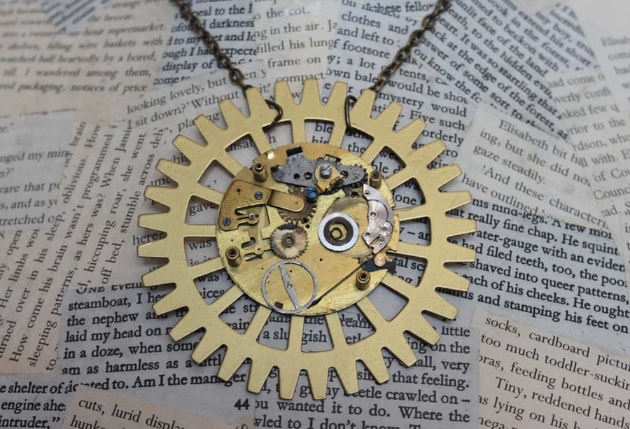 Steampunk Vintage Giant Cog Statement Gold Neck... - Folksy