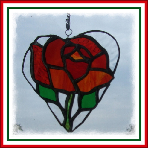 Rose Love Heart - Suncatcher Stained Glass for ... - Folksy
