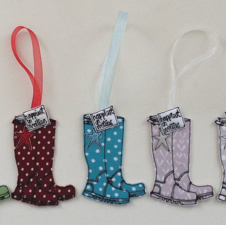 'Happiest in Wellies' - Hanging Decoration - Folksy