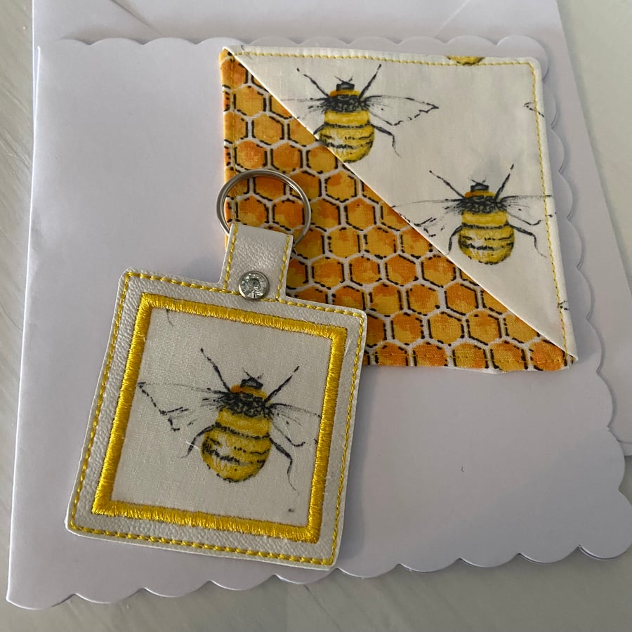 Handmade Bee Corner Bookmark & Keyring Set - Folksy