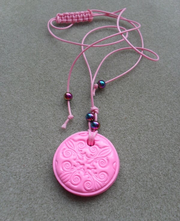 Pink Polymer Clay Pendant - Folksy