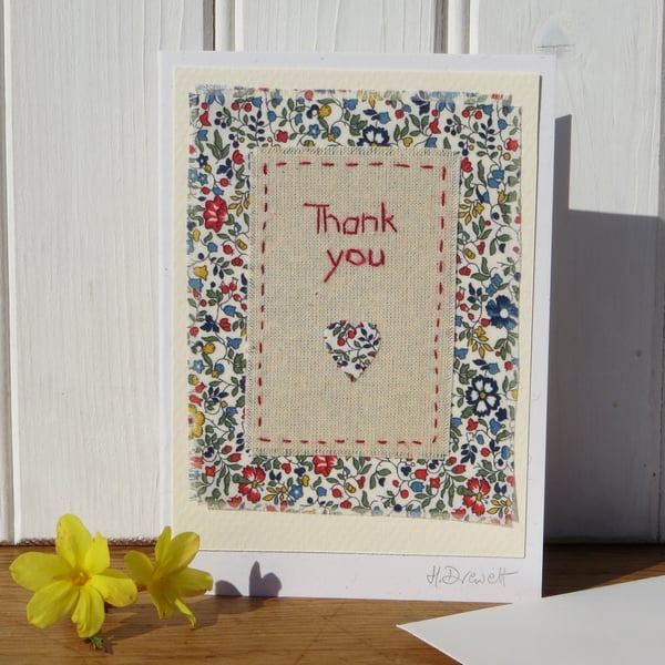 Hand-stitched Thank You card with pretty Libert... - Folksy