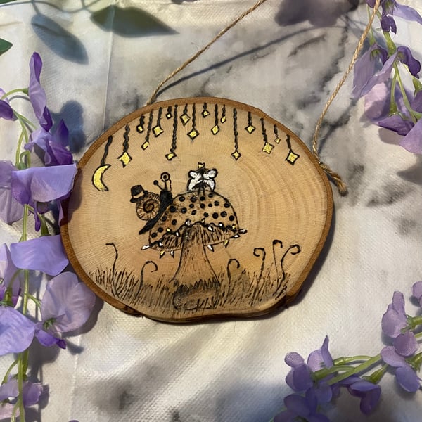 Pyrography- Dot the fairy and the toadstool ball - Folksy