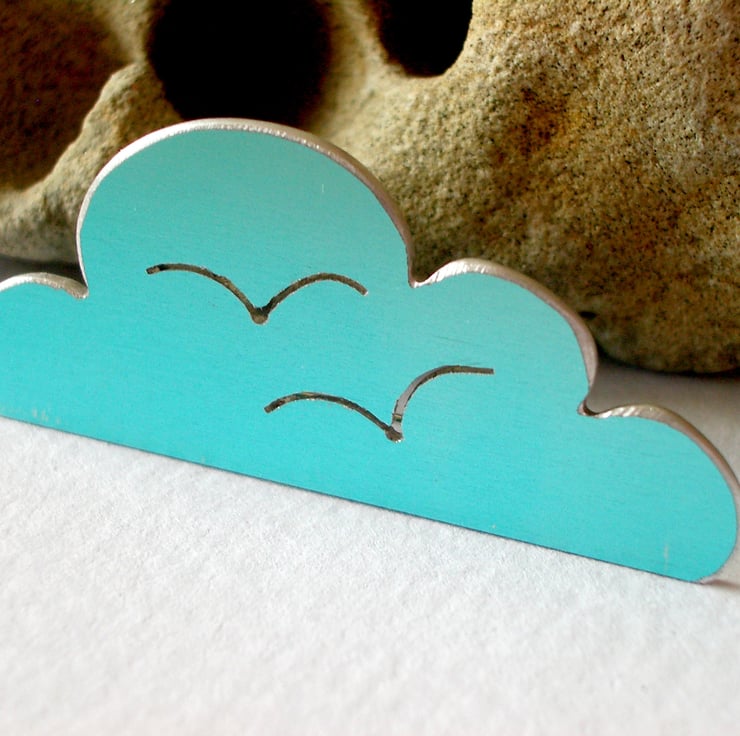 Cloud brooch with seagulls - Folksy