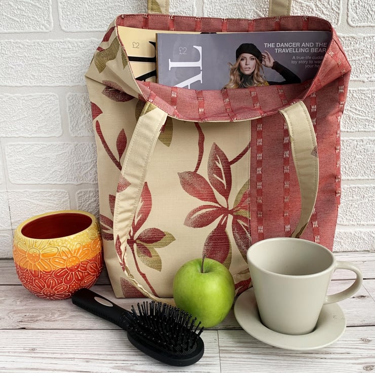 Autumn leaves and red striped tote bag - Folksy