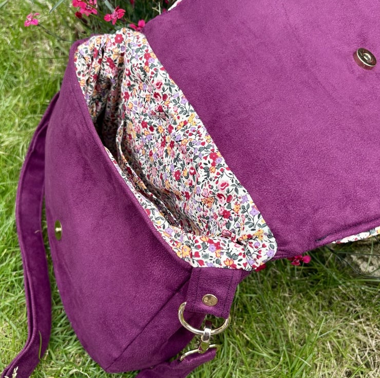 Aubergine faux suede crossbody bag, shoulder ba... - Folksy