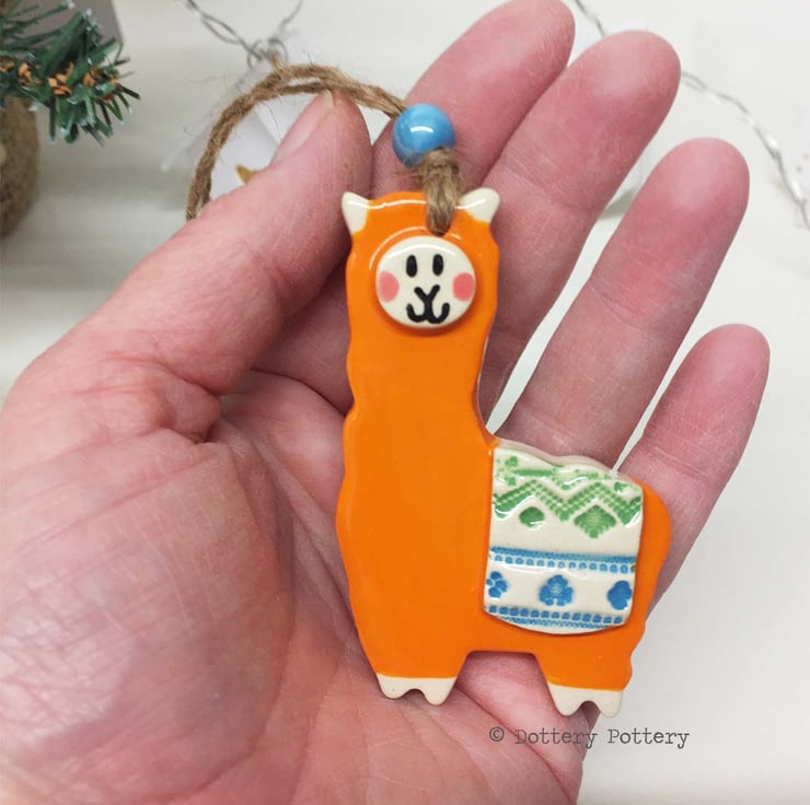 Pottery llama hanging decoration ceramic llama ... - Folksy