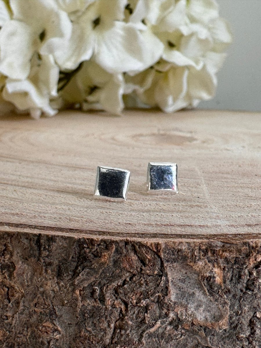Fine Silver Square Stud Earrings - Folksy