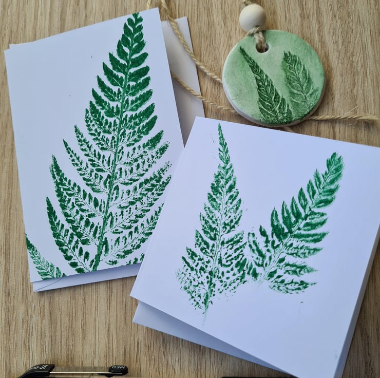 Fern print cards and clay gift tag set free del... - Folksy