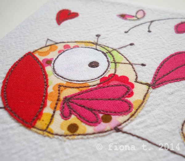 freehand embroidered robin notebook - Folksy