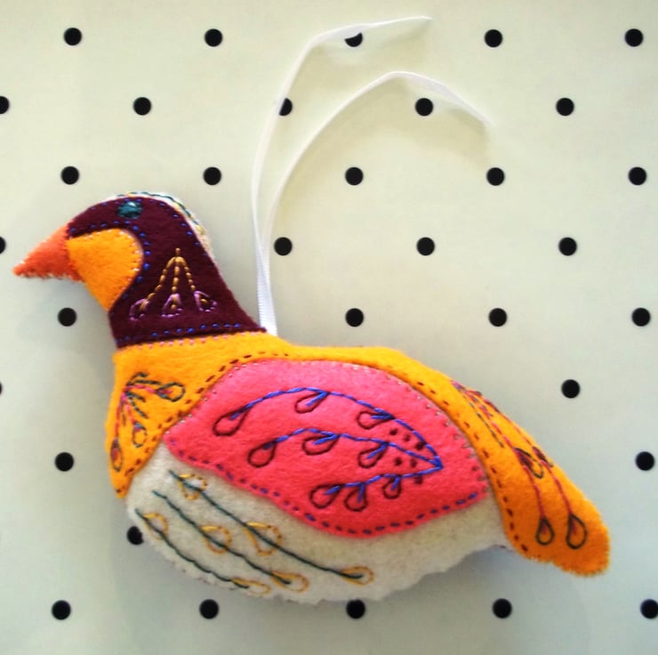 Felt hand stitched and embroidered partridge - Folksy