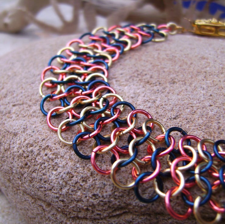 Chainmail Bracelet Golden Blue Orange - Folksy