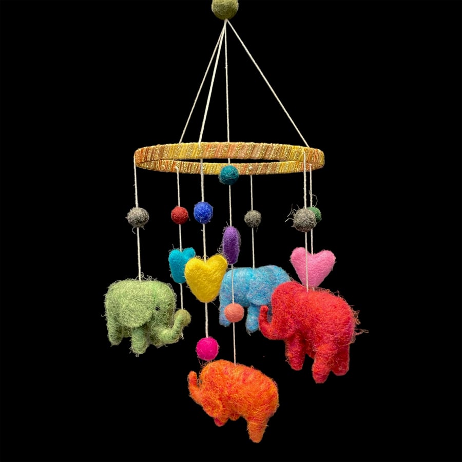 Mobile, needle felt elephants, nursery decor, n... - Folksy