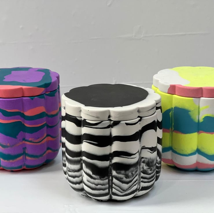 Small Black and White Jesmonite Storage Pot - Folksy