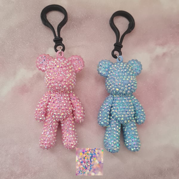 Rhinestone Bear Bling Bag Charm Keychain Keyring - Folksy