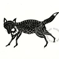 Original lino cut print Garden Fox in Black - Folksy
