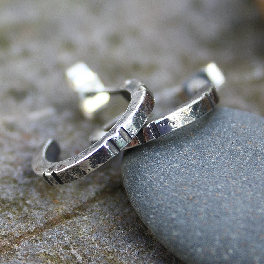 Small hoop earrings, Notched men or women - Folksy