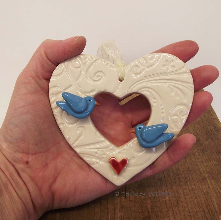 Ceramic heart decoration Wedding Heart Love Bir... - Folksy