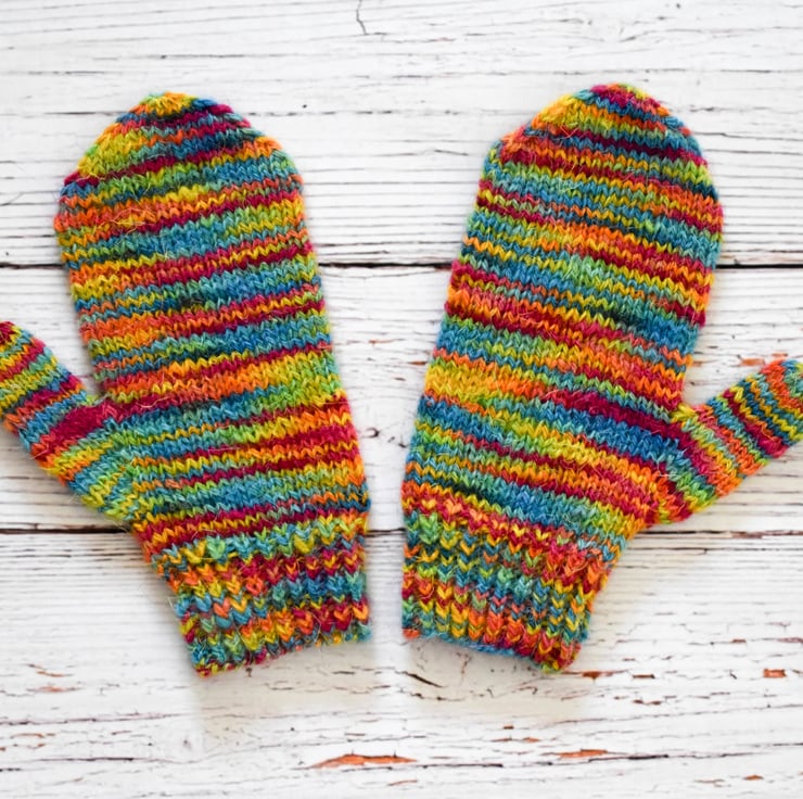 Hand Knitted mittens - Child - Multicolour - Folksy