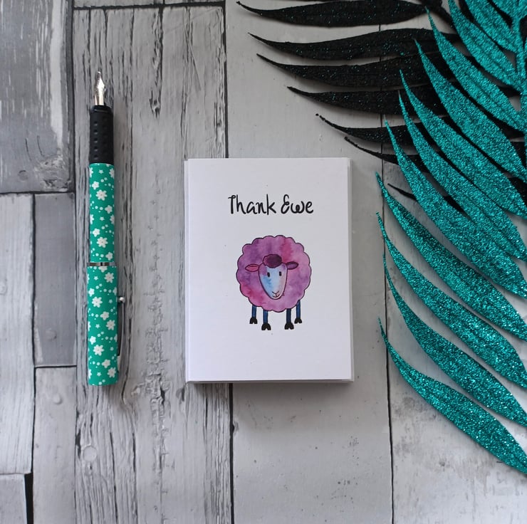 THANK YOU CARD, Thank Ewe Sheep card, 10 Pack. ... - Folksy