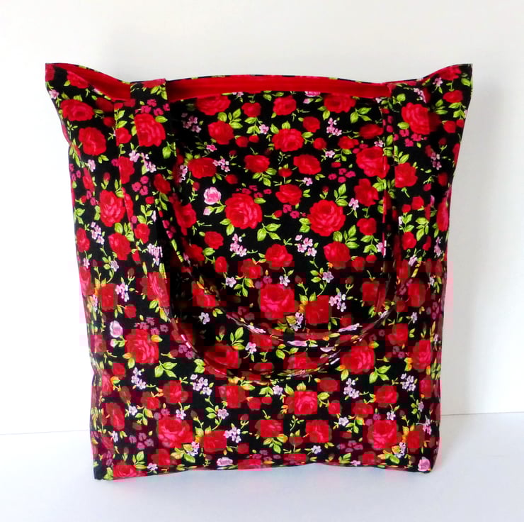 Red roses tote bag, shopping bag. - Folksy