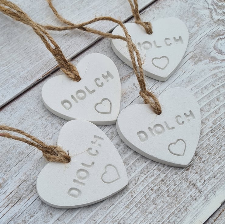Thank You Diolch Welsh Clay Heart Gift Tag Wedd... - Folksy