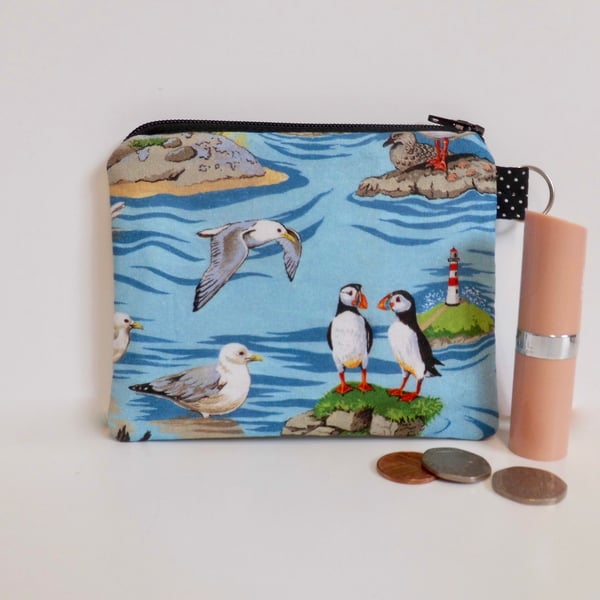 SOLD Coin purse coastal birds puffin seagull - Folksy