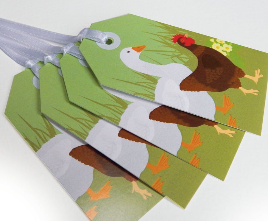 Hen & Goose Gift Tags - Easter, Spring tags - Folksy