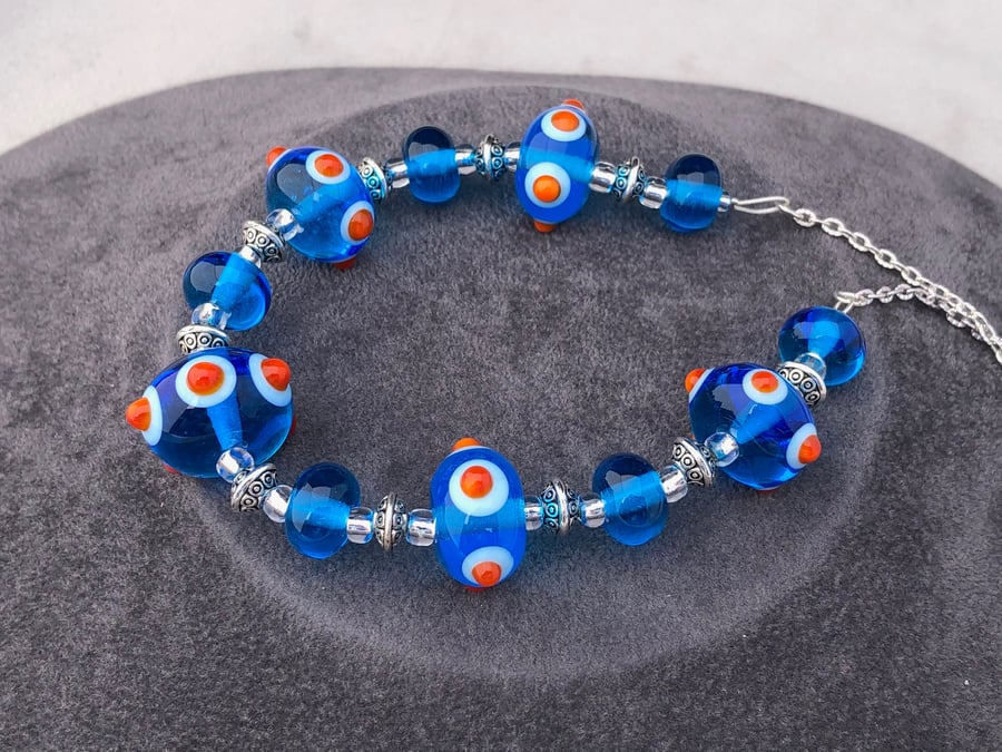 turquoise blue and orange bumpy lampwork glass ... - Folksy
