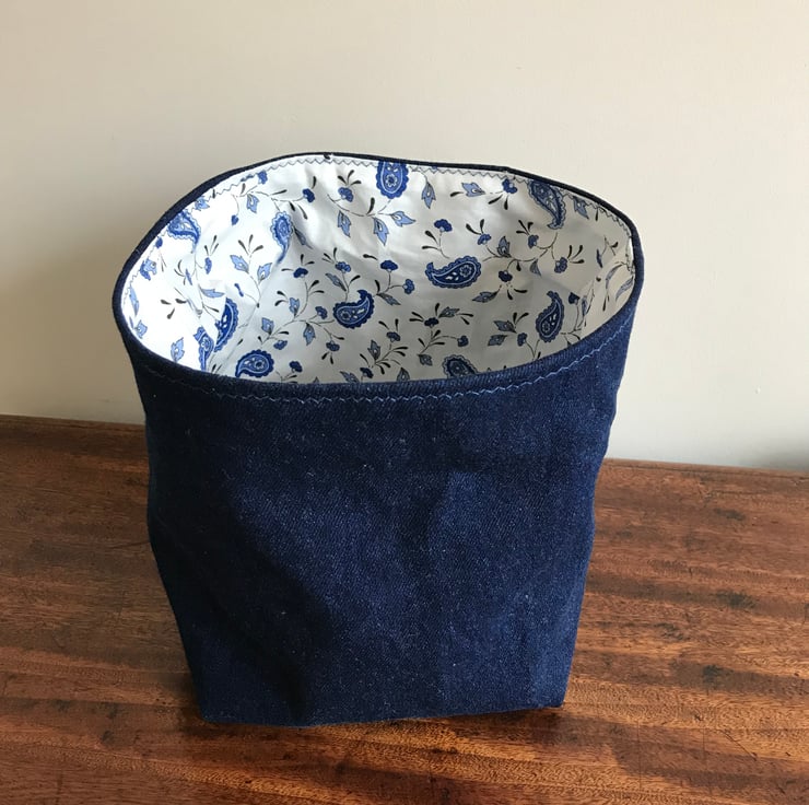Denim storage basket with wipe-clean lining - Folksy