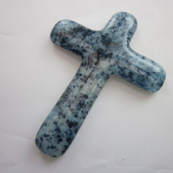 Handmade cast glass holding cross - Echoes - Folksy