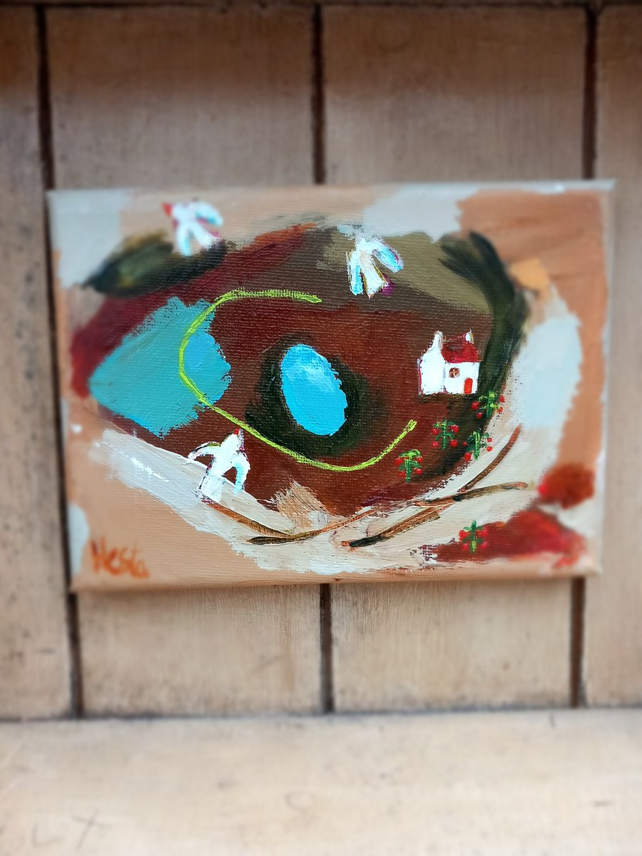 Small folk art painting on canvas - Folksy