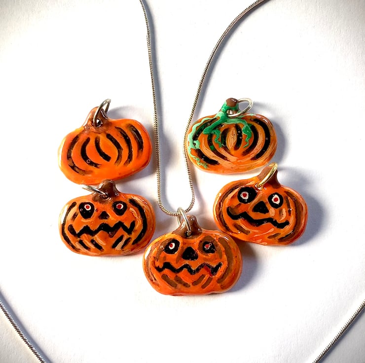 Ceramic Pumpkin pendant on silver chain, Hallow... - Folksy