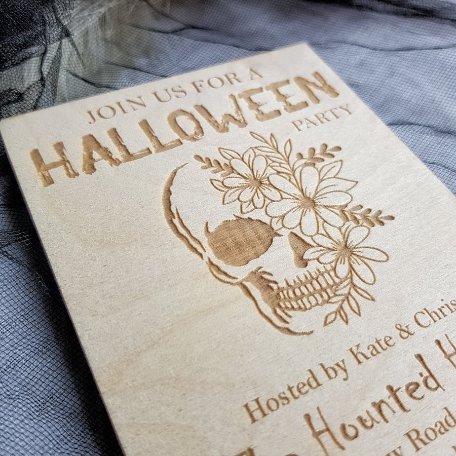 Rustic Personalised Halloween Wooden Invitation... - Folksy